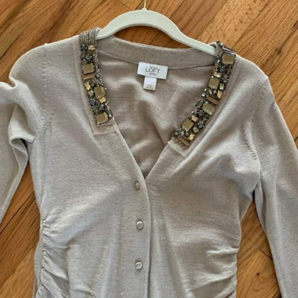 LOFT | Sweaters | Ann Taylor Loft Jeweled Collar Cardigan Sweater Size ...